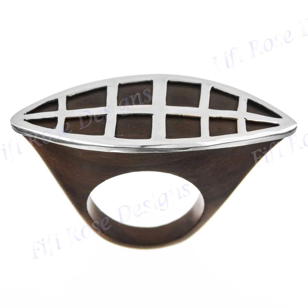 Dark Wood Eye Shape 925 Sterling Silver Ring - Etsy
