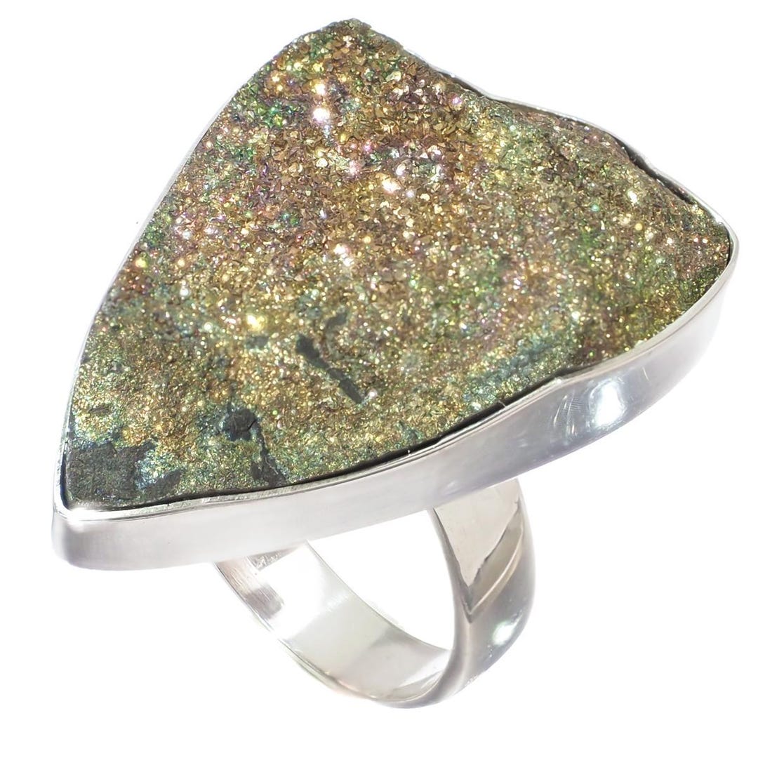 925 Sterling Silver Russian Pyrite Druzy Drusy Sterling Adjustable Sz 7 ...