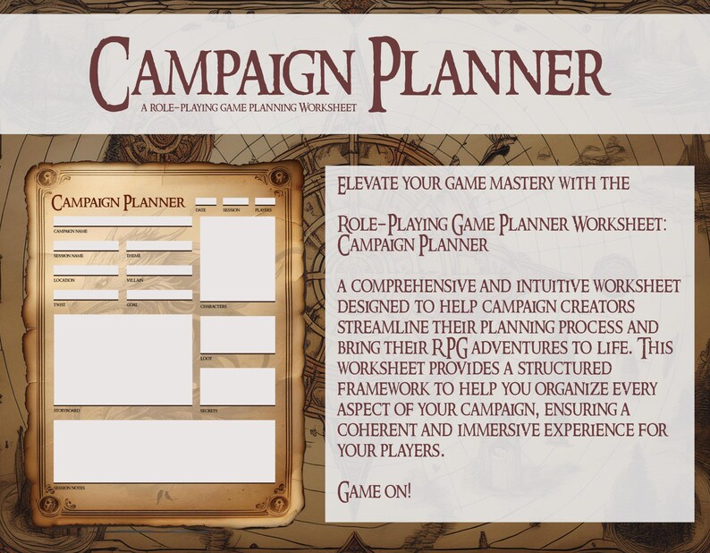 Role-playing Game Planner Worksheet: Campaign Planner - Etsy