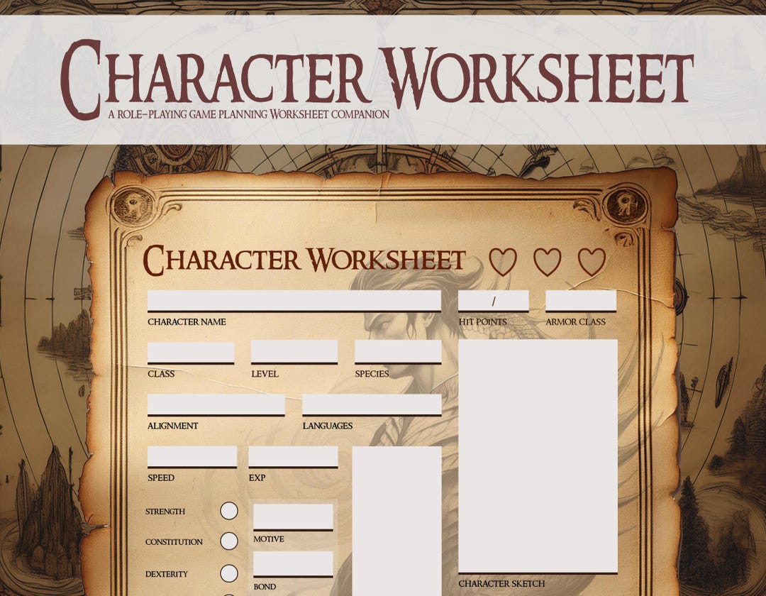 Role-playing Game Planner Worksheet: Character Worksheet - Etsy