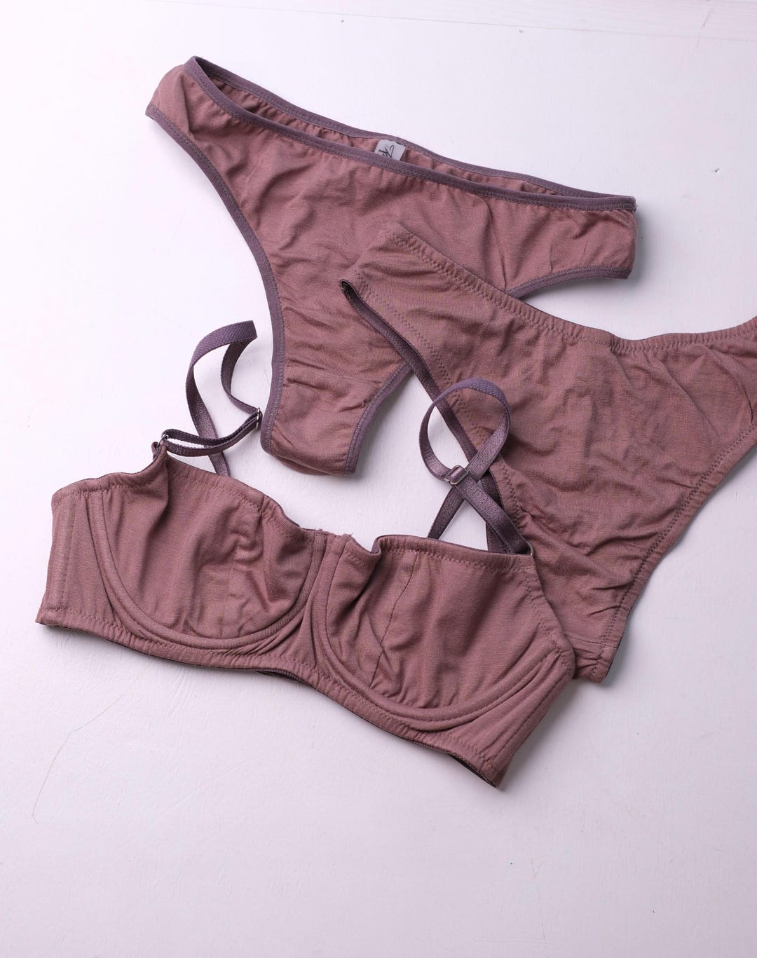Organic Cotton Balconette Bra and Panty Set – Mocha Brown Lingerie With ...