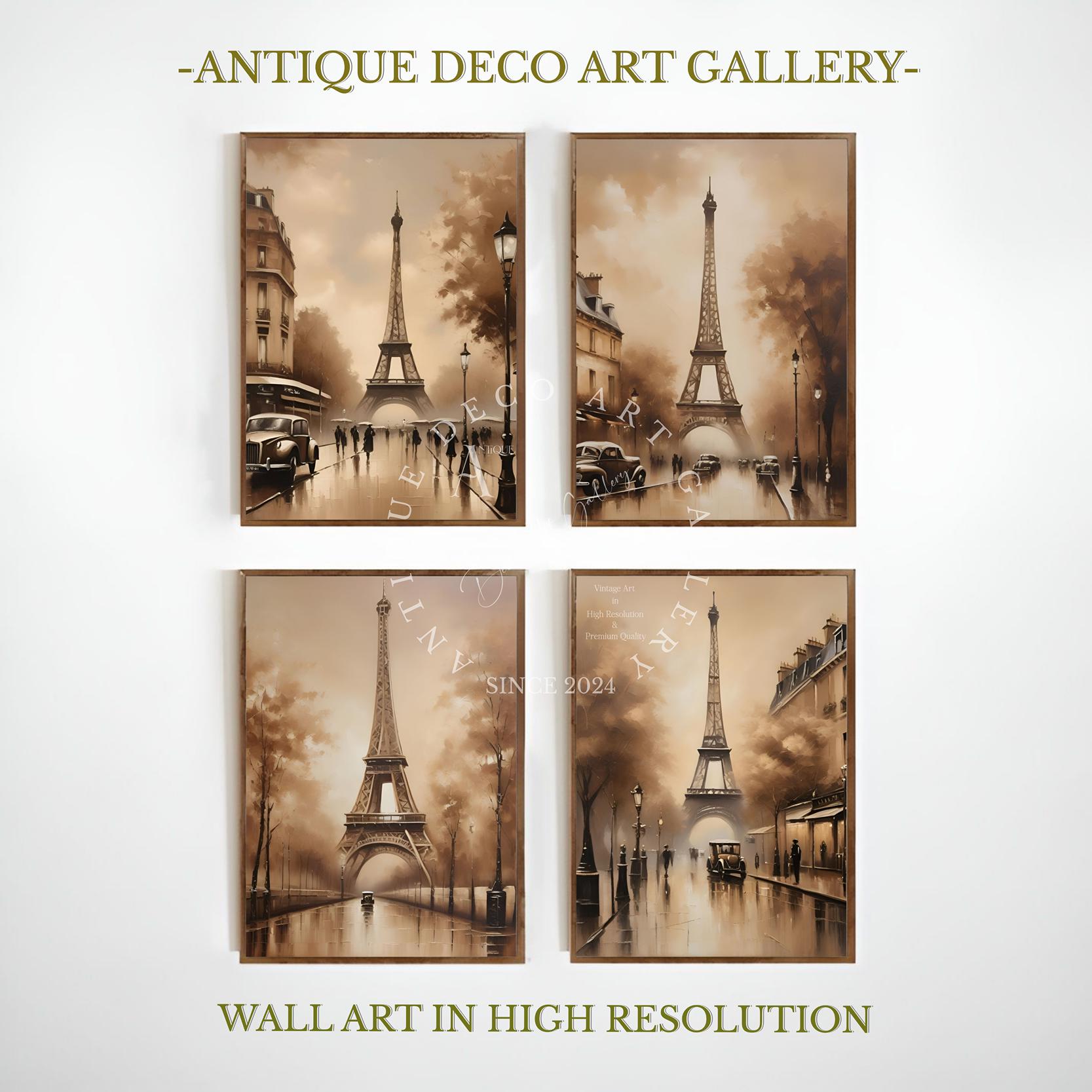 Eiffel Tower Oil Painting Print Set: Vintage Parisian Decor (digital ...