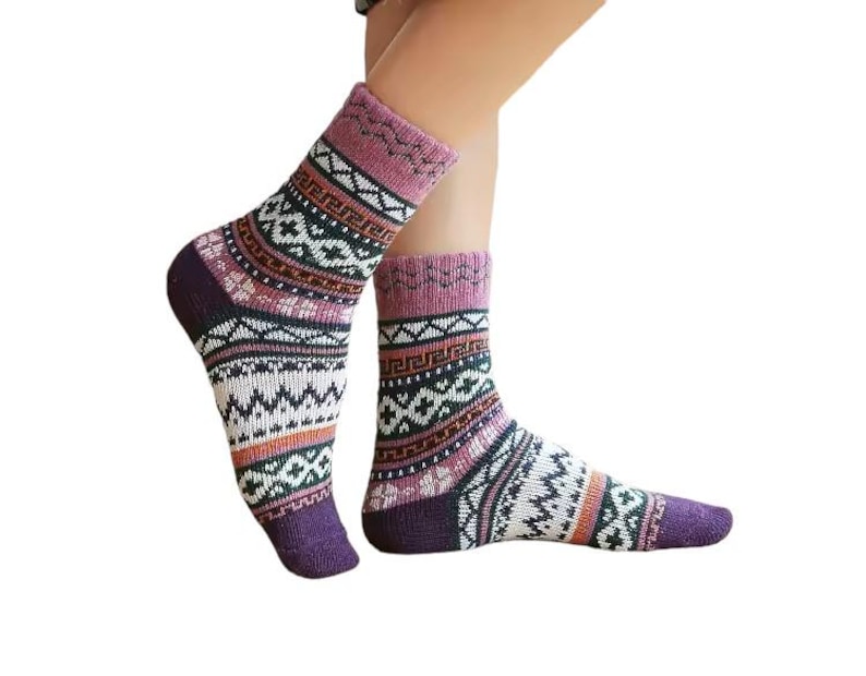 5 Pairs Nordic Winter Soft Warm Wool Ethnic Style Socks UK Size 4-7 ...