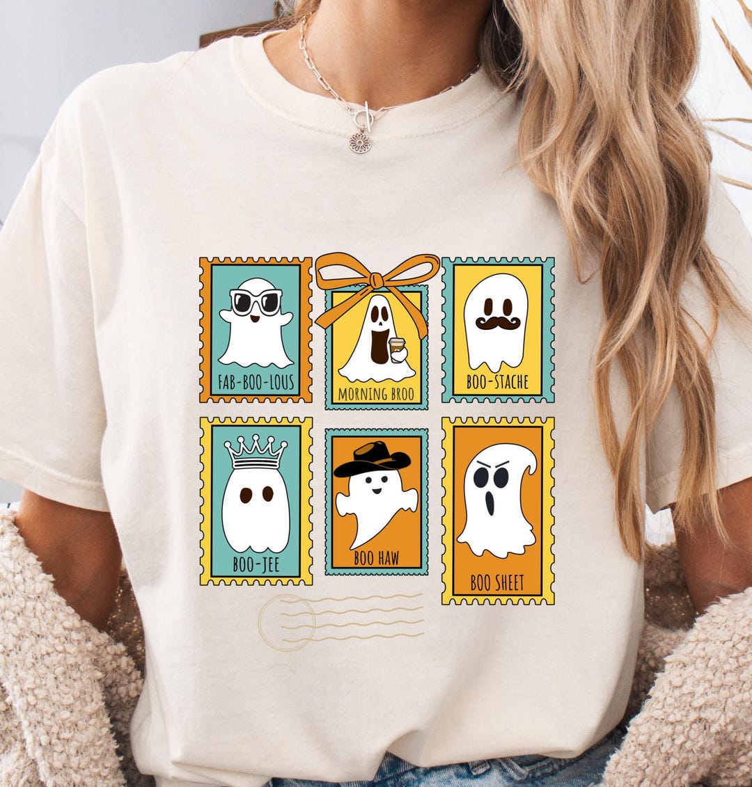 Cute Ghost Shirt, Halloween Cute Ghost Pumpkin Cat Shirt, Retro Ghost ...