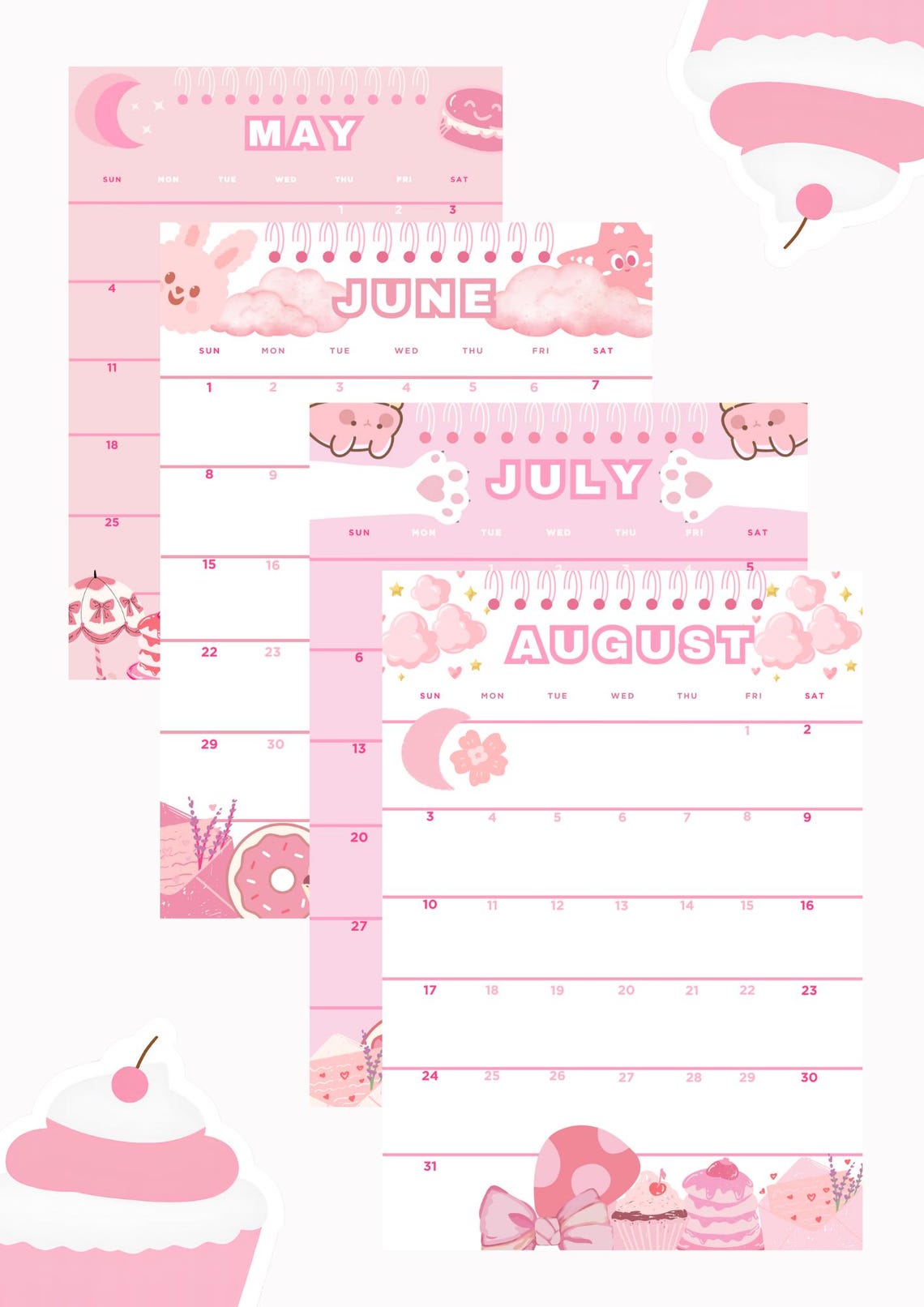 2025 Pink Calendar, Cute Pink Calendar, 2025 Printable Calendar, Pink ...