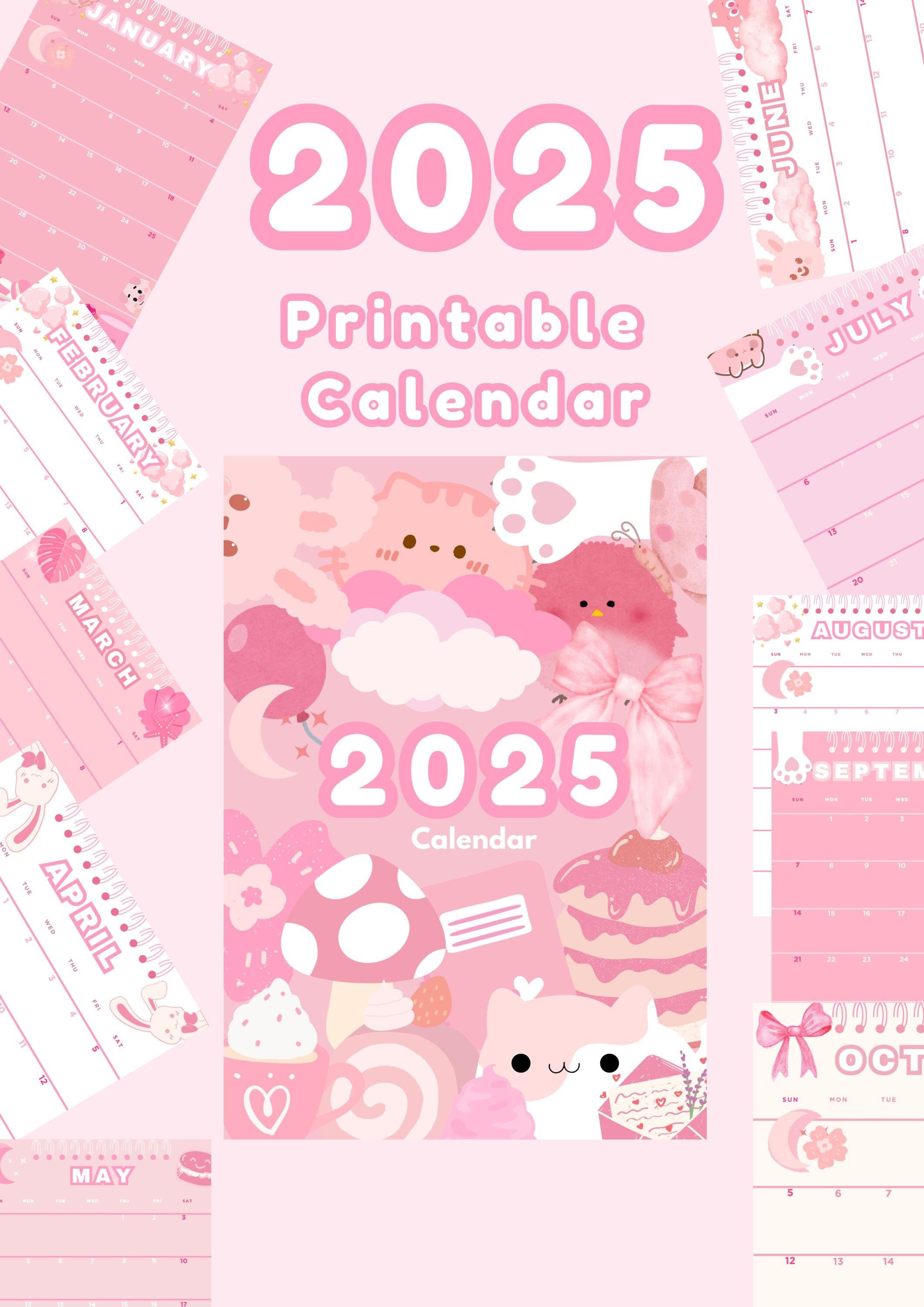 2025 Pink Calendar, Cute Pink Calendar, 2025 Printable Calendar, Pink ...