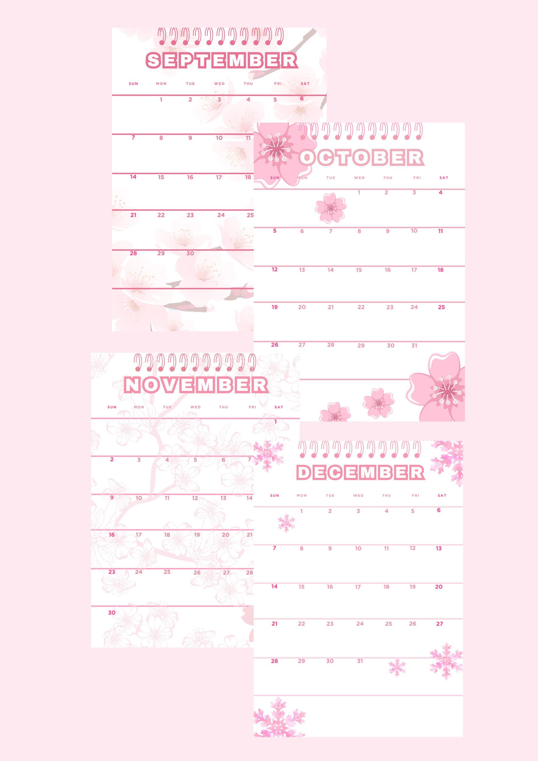 2025 Sakura Calendar, 2025 Printable Calendar, 2025 Cherry Blossoms ...