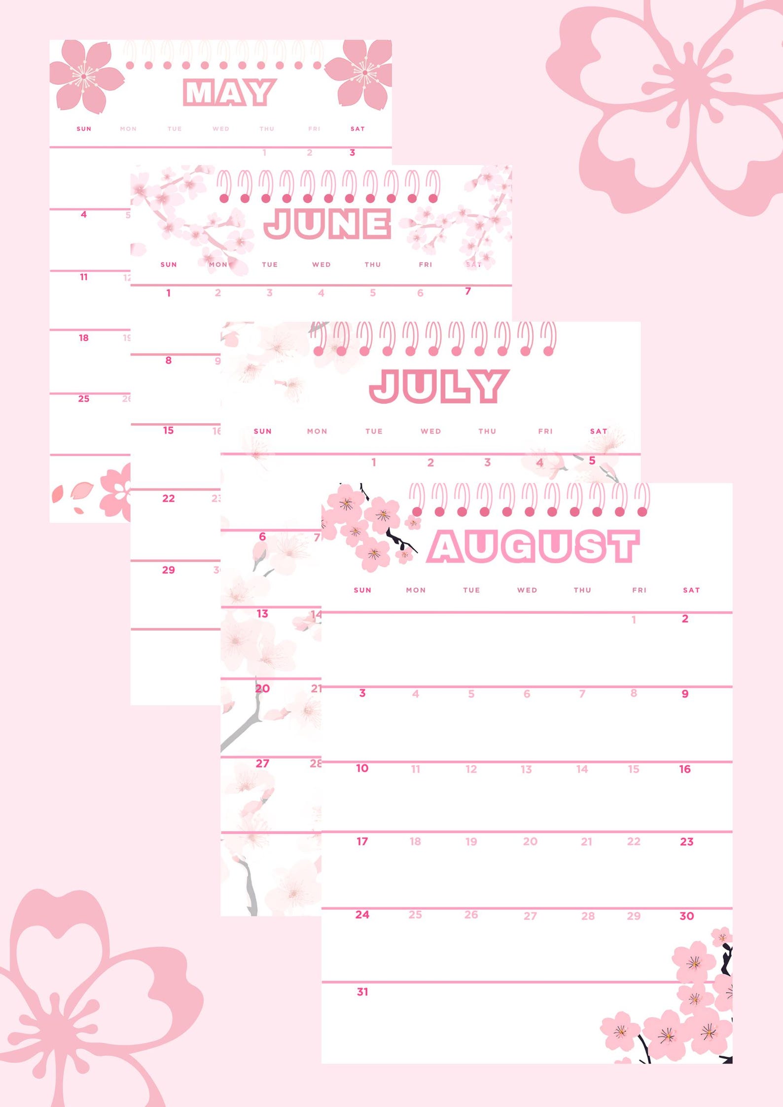 2025 Sakura Calendar, 2025 Printable Calendar, 2025 Cherry Blossoms ...