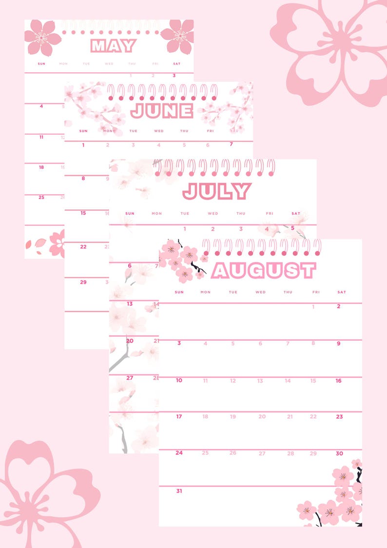 2025 Sakura Calendar, 2025 Printable Calendar, 2025 Cherry Blossoms ...