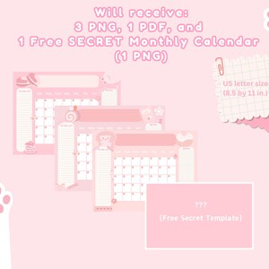 Pink Printable Monthly Calendar, Cute Printable Calendar, Kawaii ...
