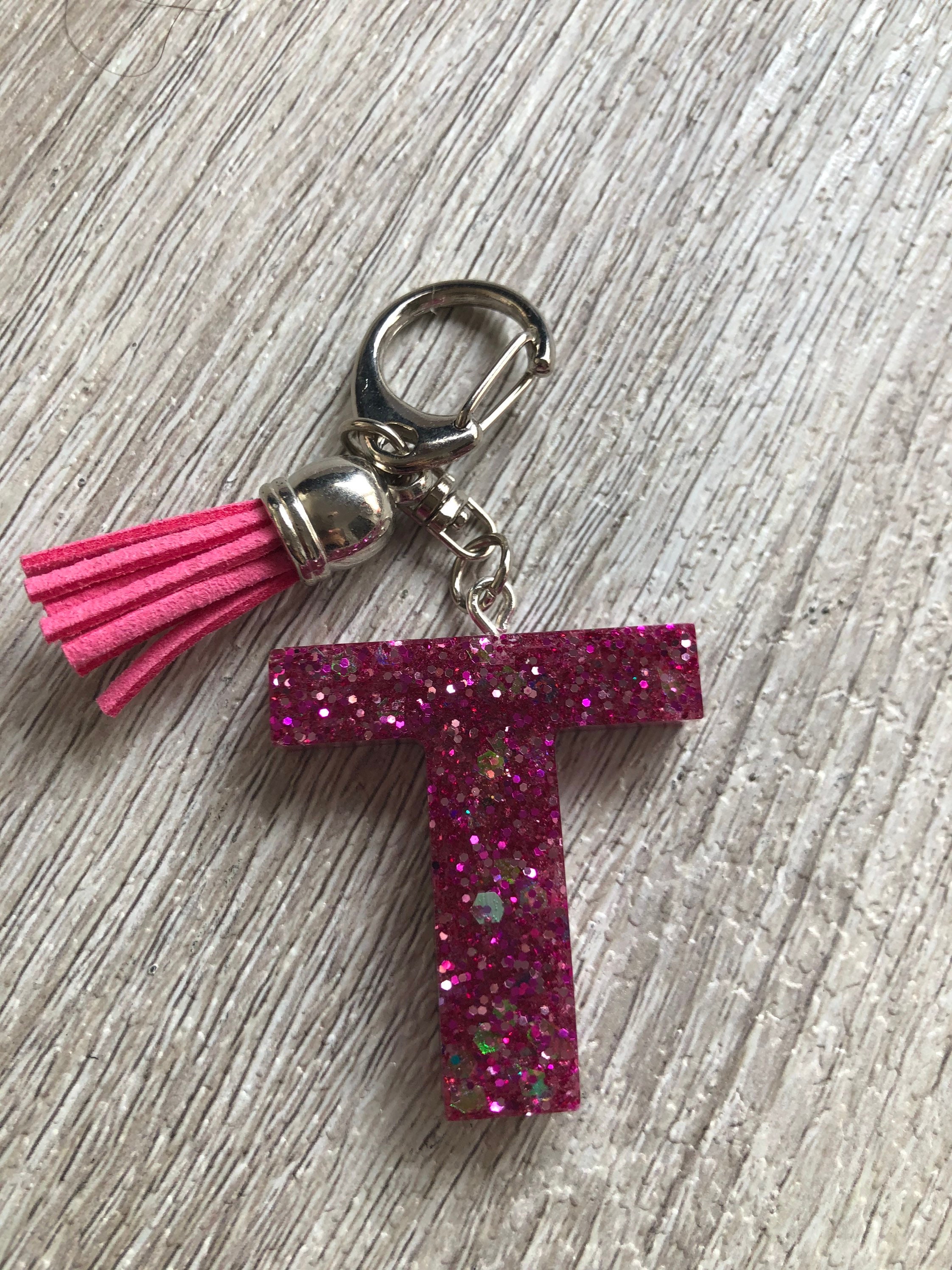 Letter T Glitter Keychain With Tassel - Etsy