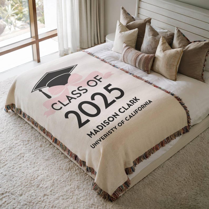 CUSTOM GRADUATION BLANKET for Class of 2025 Seniors, Coquette Aesthetic ...
