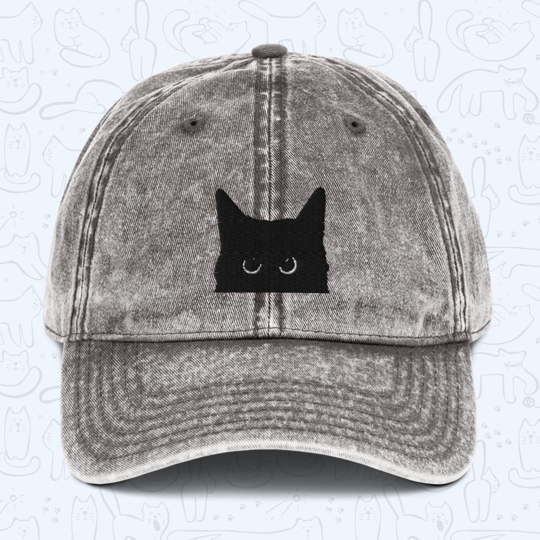 Cute Black Cat Dad Hat Vintage Style Gift for Cat Moms & Dad Hat Denim ...