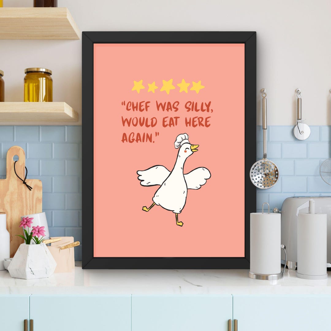 Funny Goose Chef Print - Pink Kitchen Art, Trendy Restaurant Decor ...