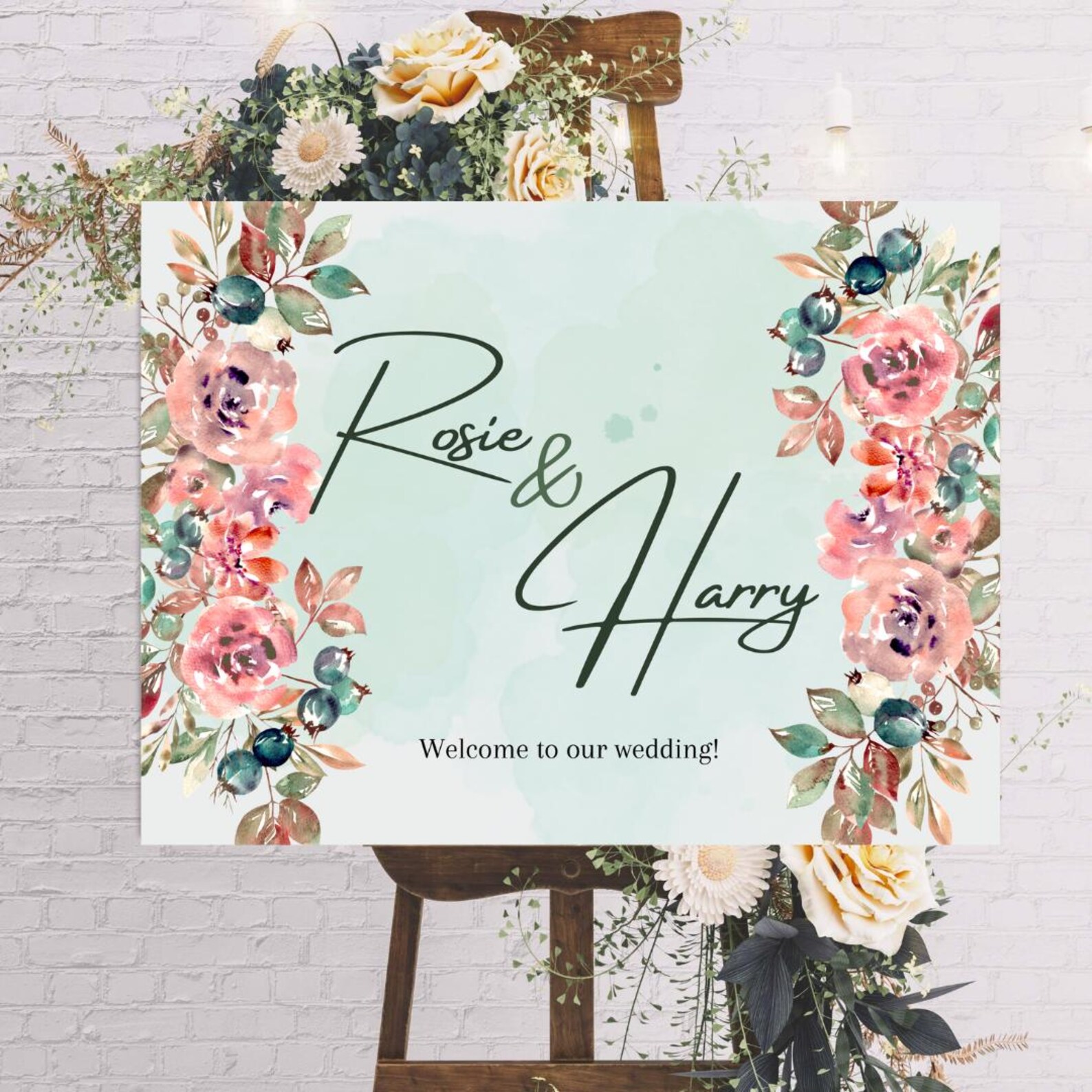 Welcome Sign Wedding Template - Sage Green Floral Editable Download ...