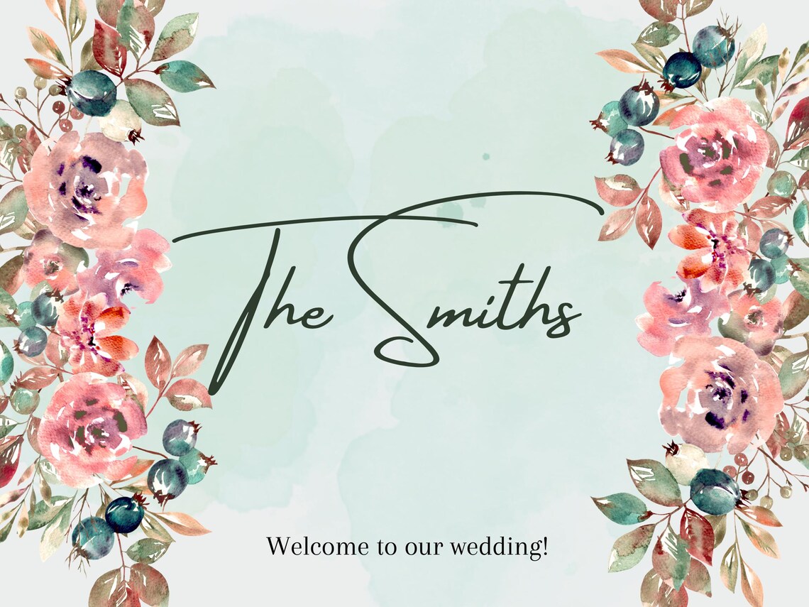 Welcome Sign Wedding Template - Sage Green Floral Editable Download ...