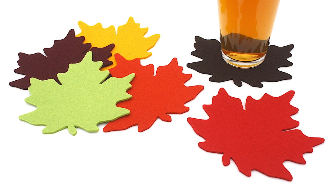 Maple Leaf Drink Coasters, Merino Wool Felt Fall Wedding Favors - Etsy