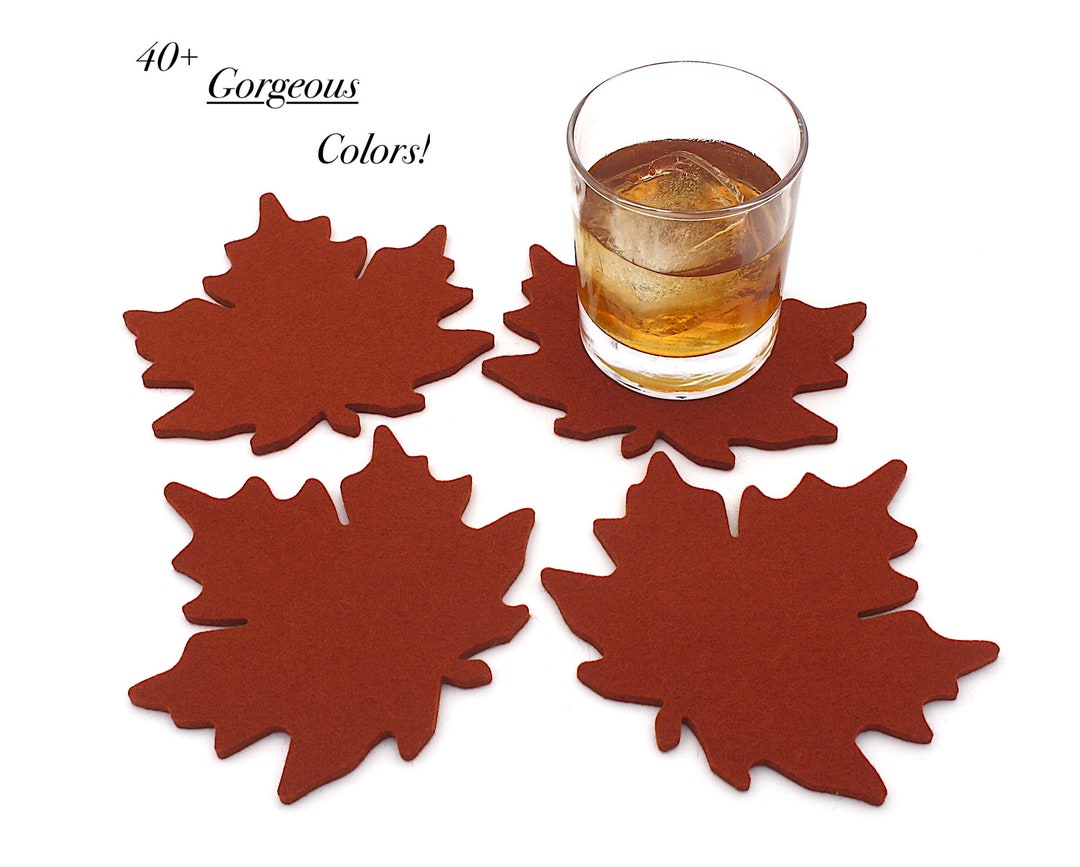 Fall Autumn Coasters Maple Leaf 5mm Thick Merino Wool Felt Coaster Set ...