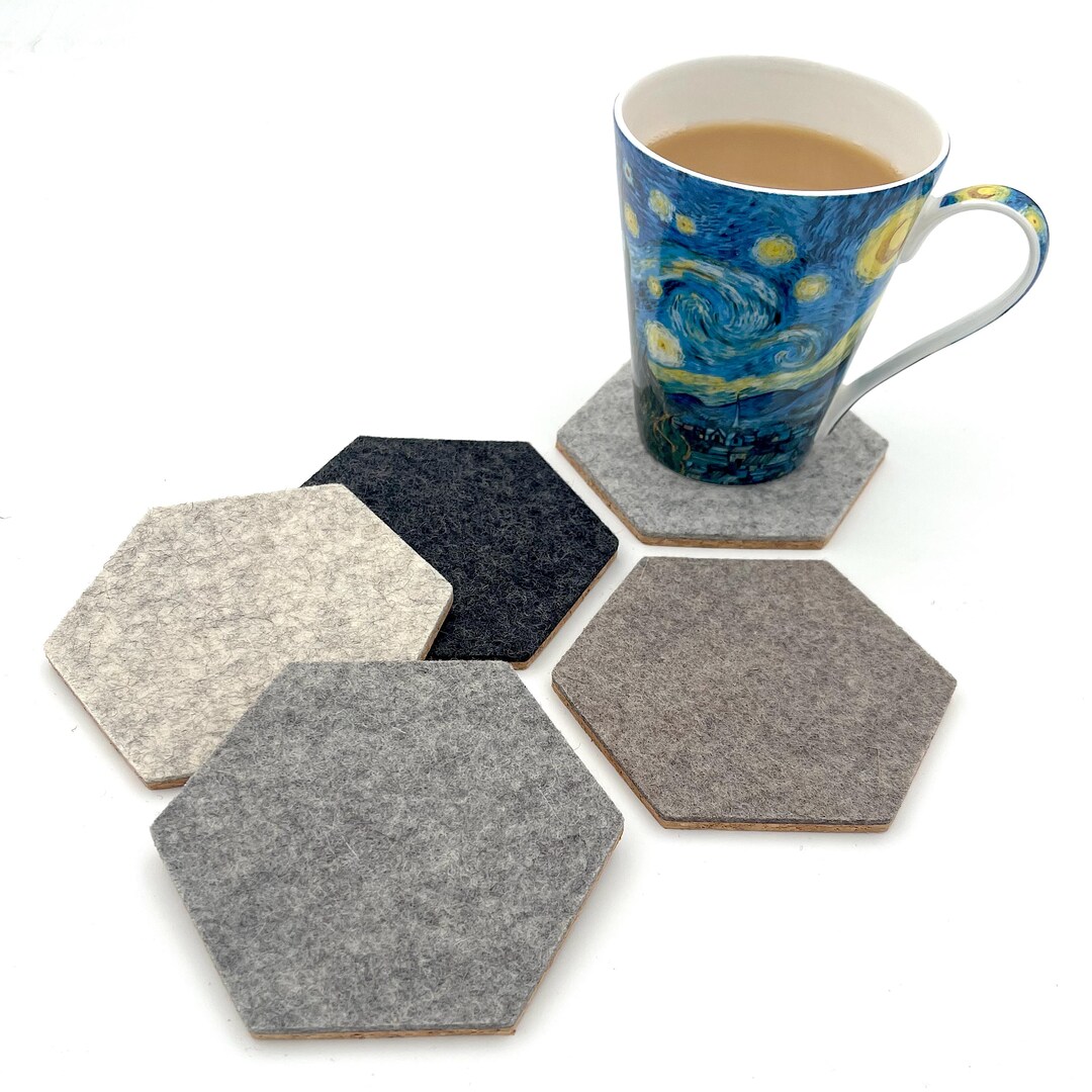 Cork Backed Wool Felt Coasters Hexagon Neutral Mix - Etsy