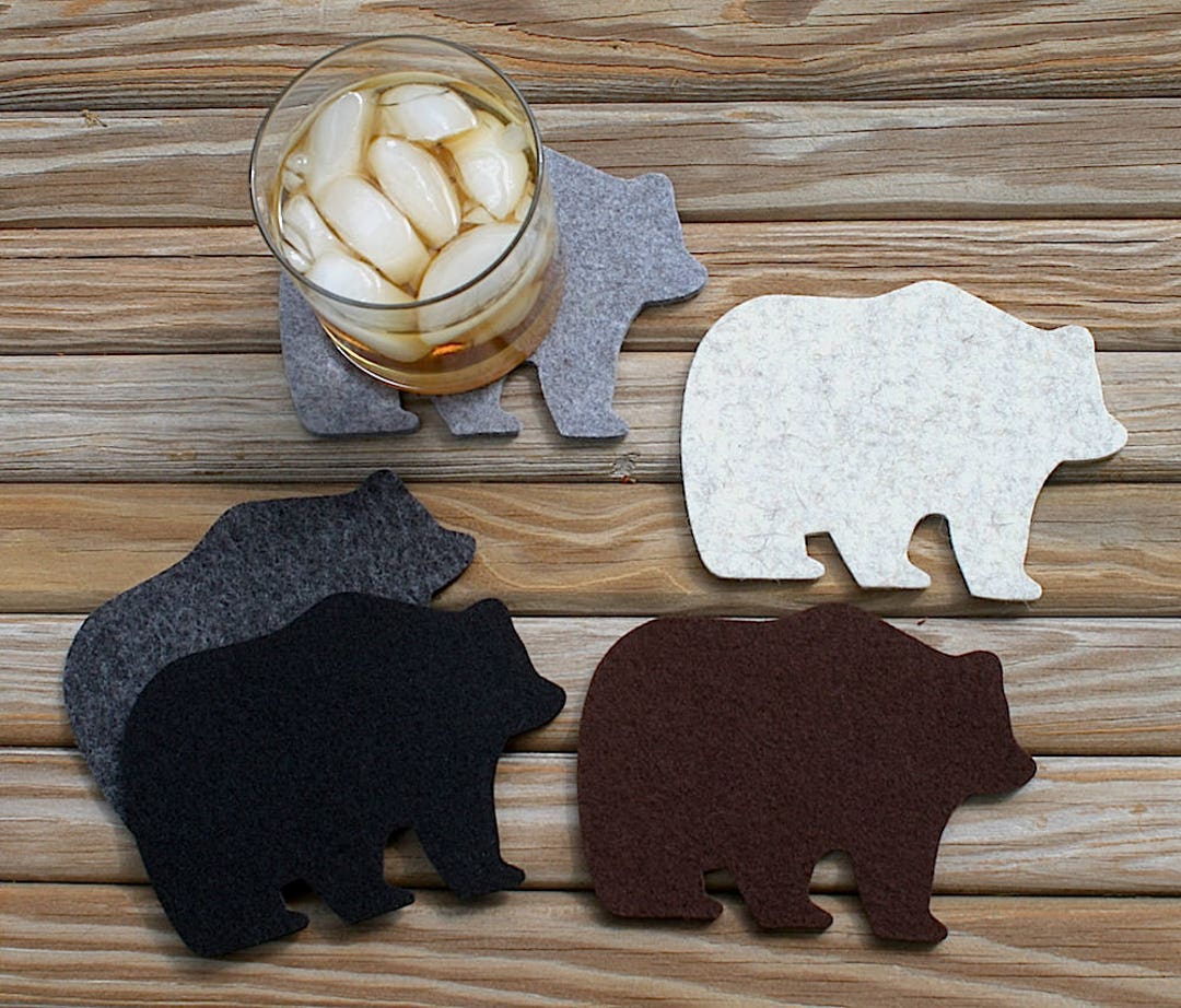 Bear Wool Felt Drink Guy Coasters Father's Day Gift Rustic Home Lodge ...
