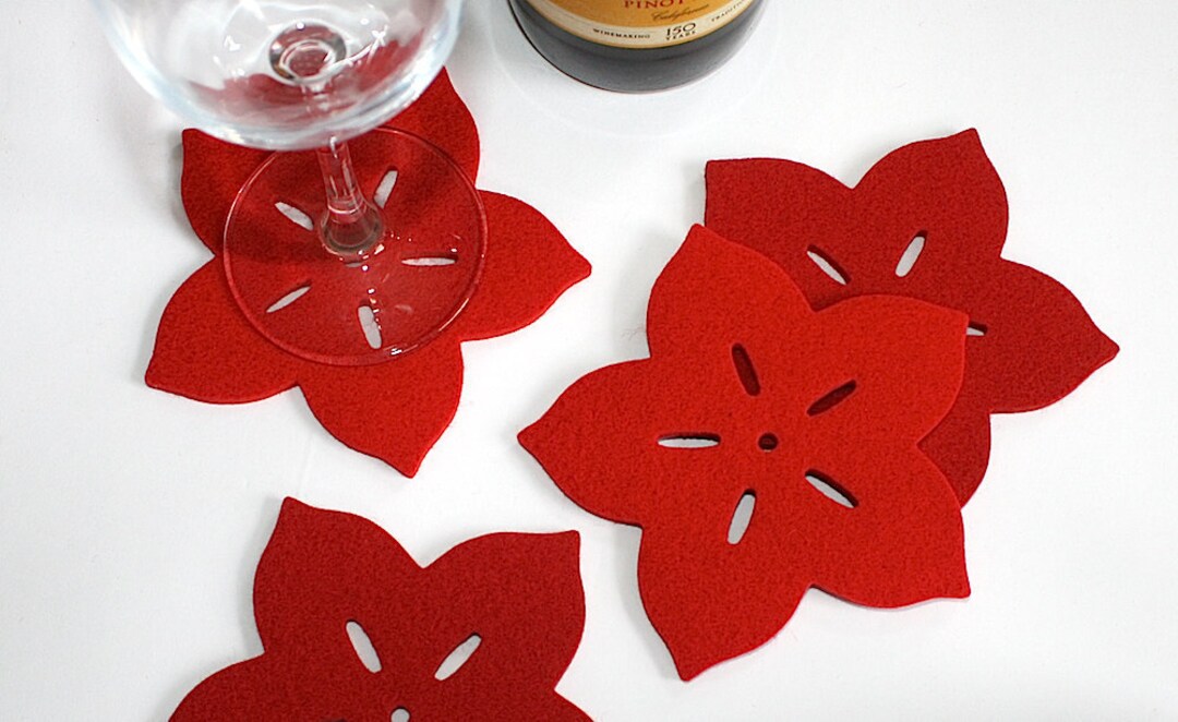 Red Flower Coasters for Drinks, Drink Coaster Set - Etsy