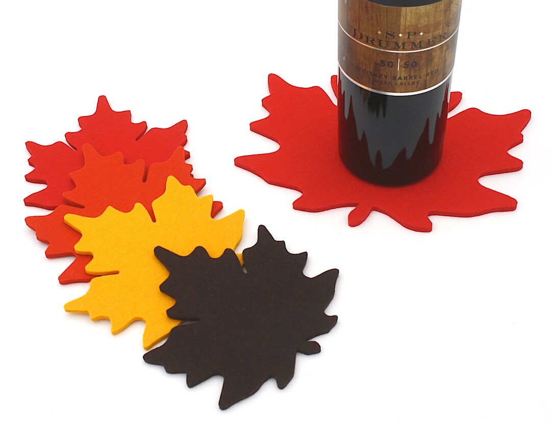 Maple Leaf Wool Felt Coasters and Trivet Set - Etsy