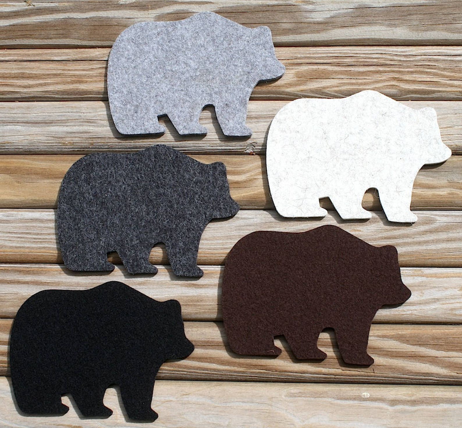Bear Wool Felt Drink Guy Coasters Father's Day Gift Rustic Home Lodge ...