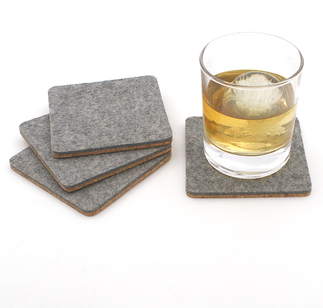 Merino Wool Felt Coasters: Square Drink Coaster Set With Cork Backing ...
