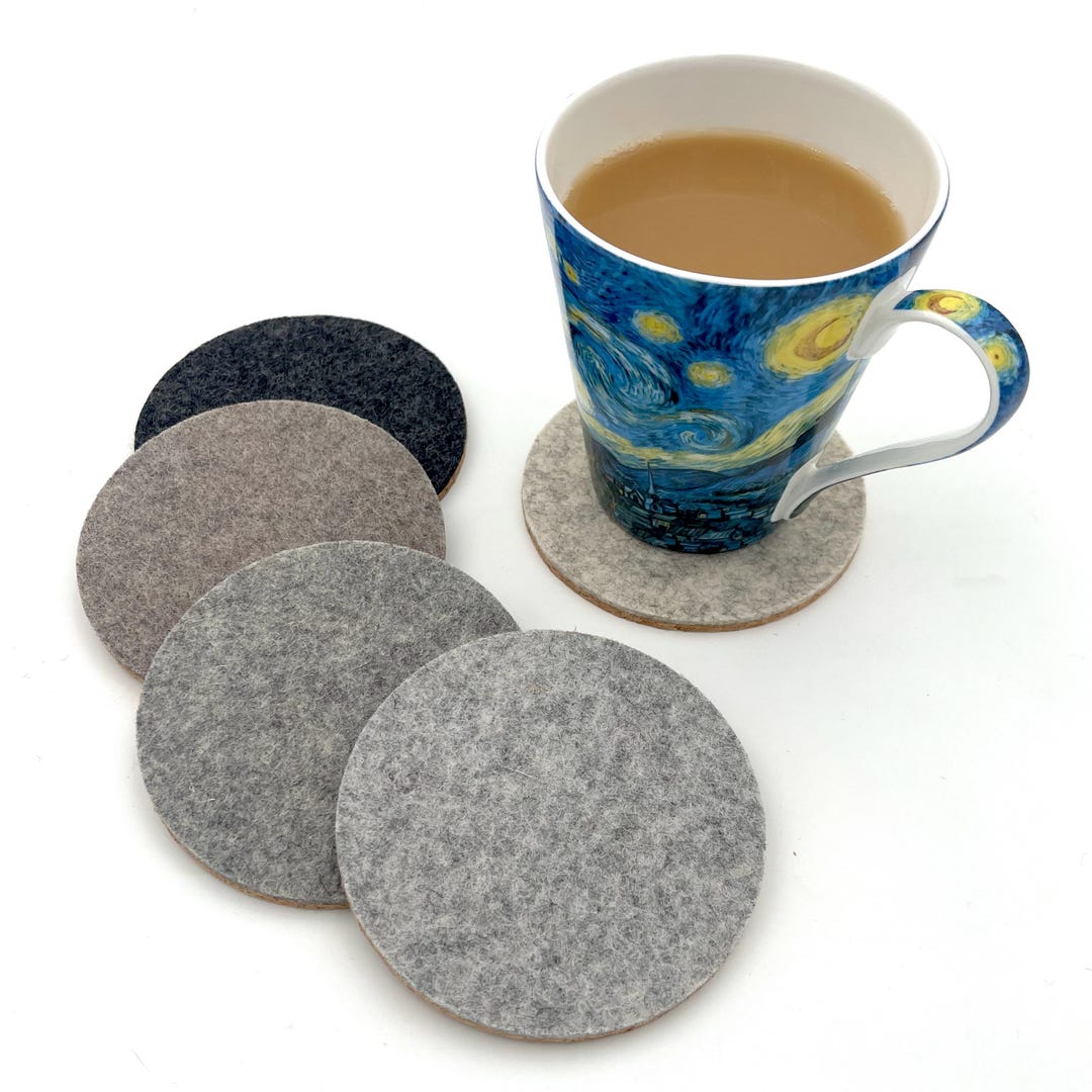 Cork Backed Wool Felt Coasters Round Neutral Mix - Etsy