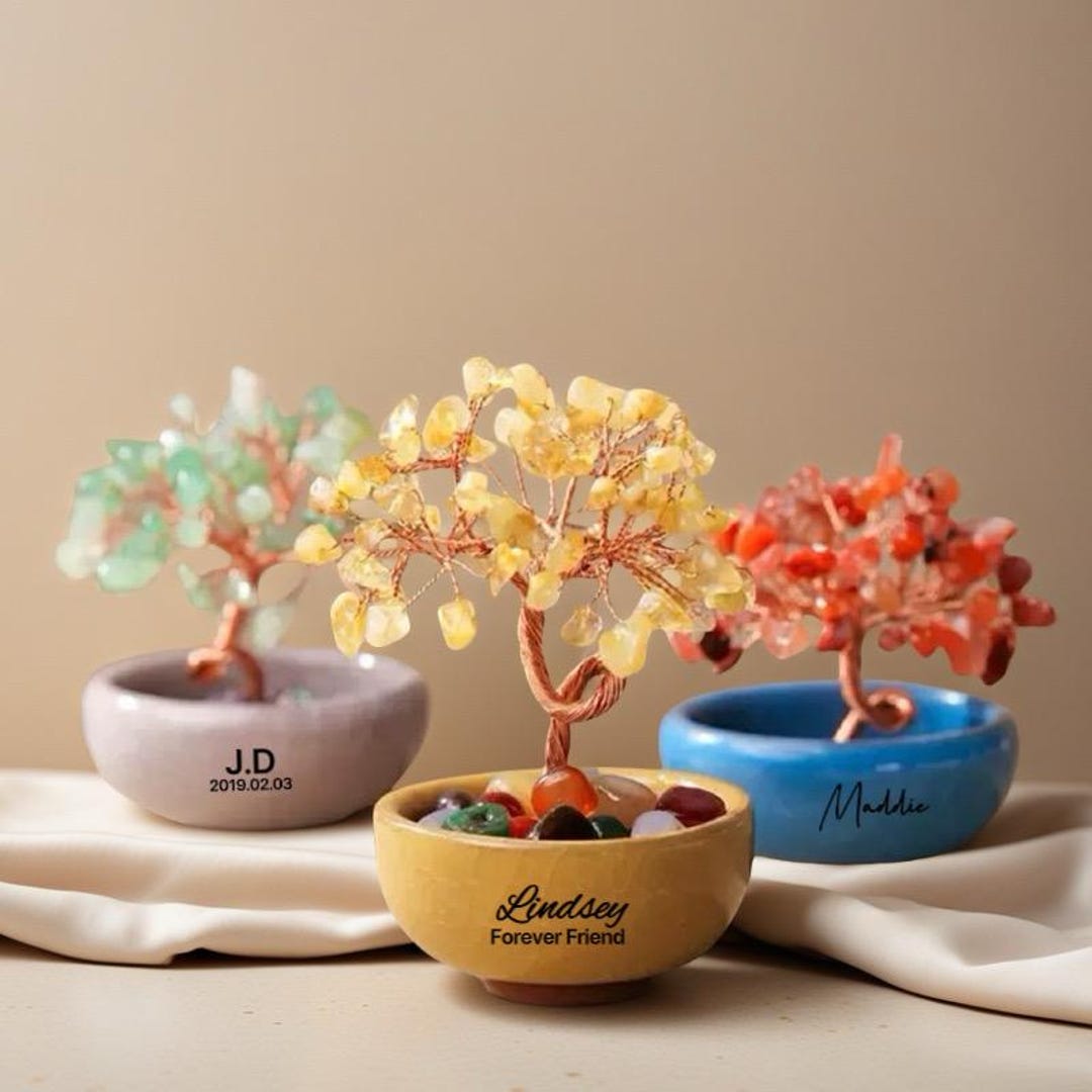 Handcrafted Crystal Gem Tree | 5-9 Branches Natural Gemstones | Ceramic ...
