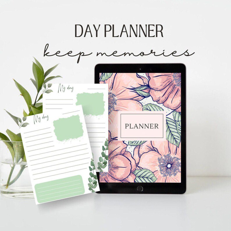 Digital Green Elegant Day Planner for Printing - Etsy