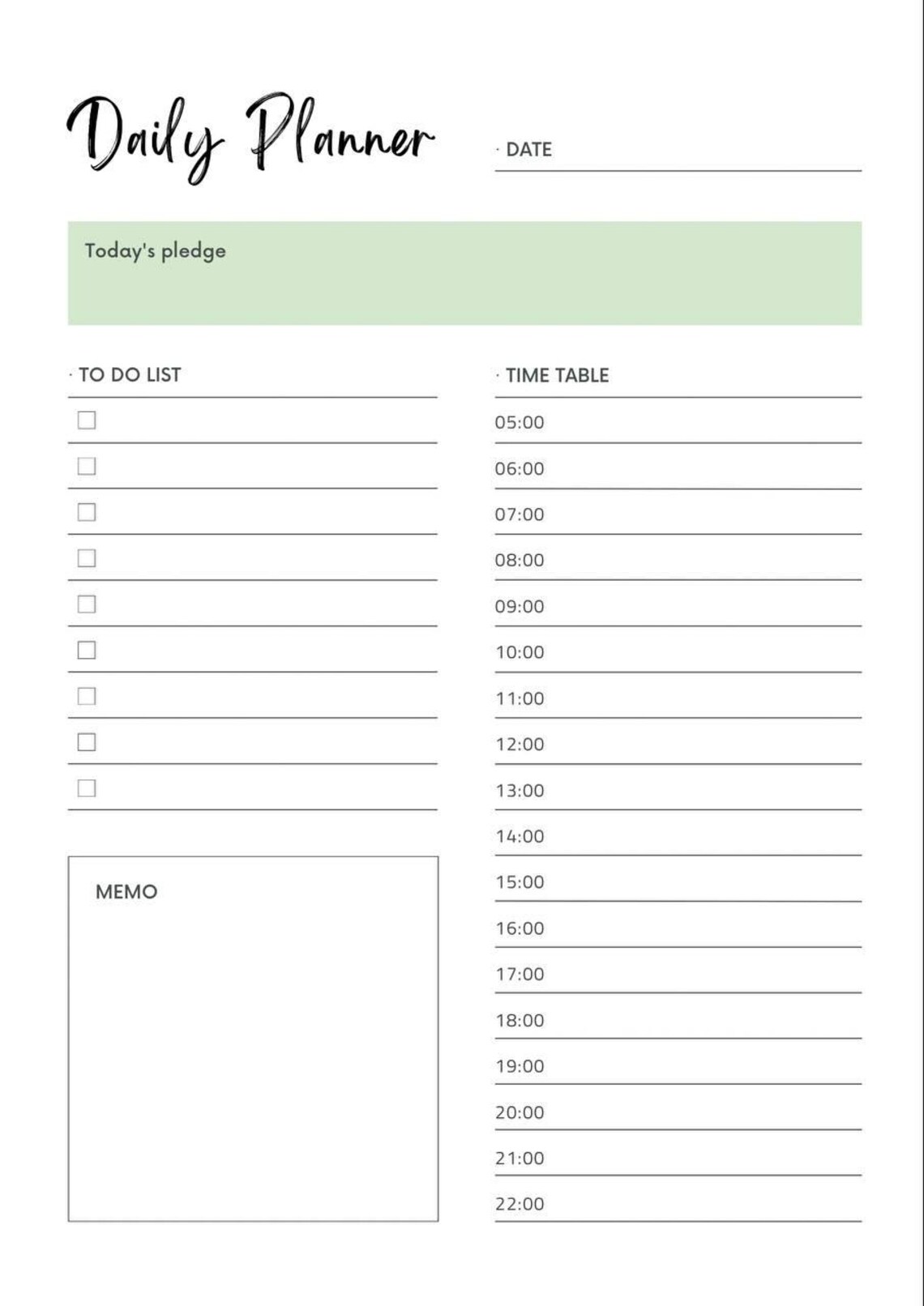 Digital Green Elegant Day Planner for Printing - Etsy