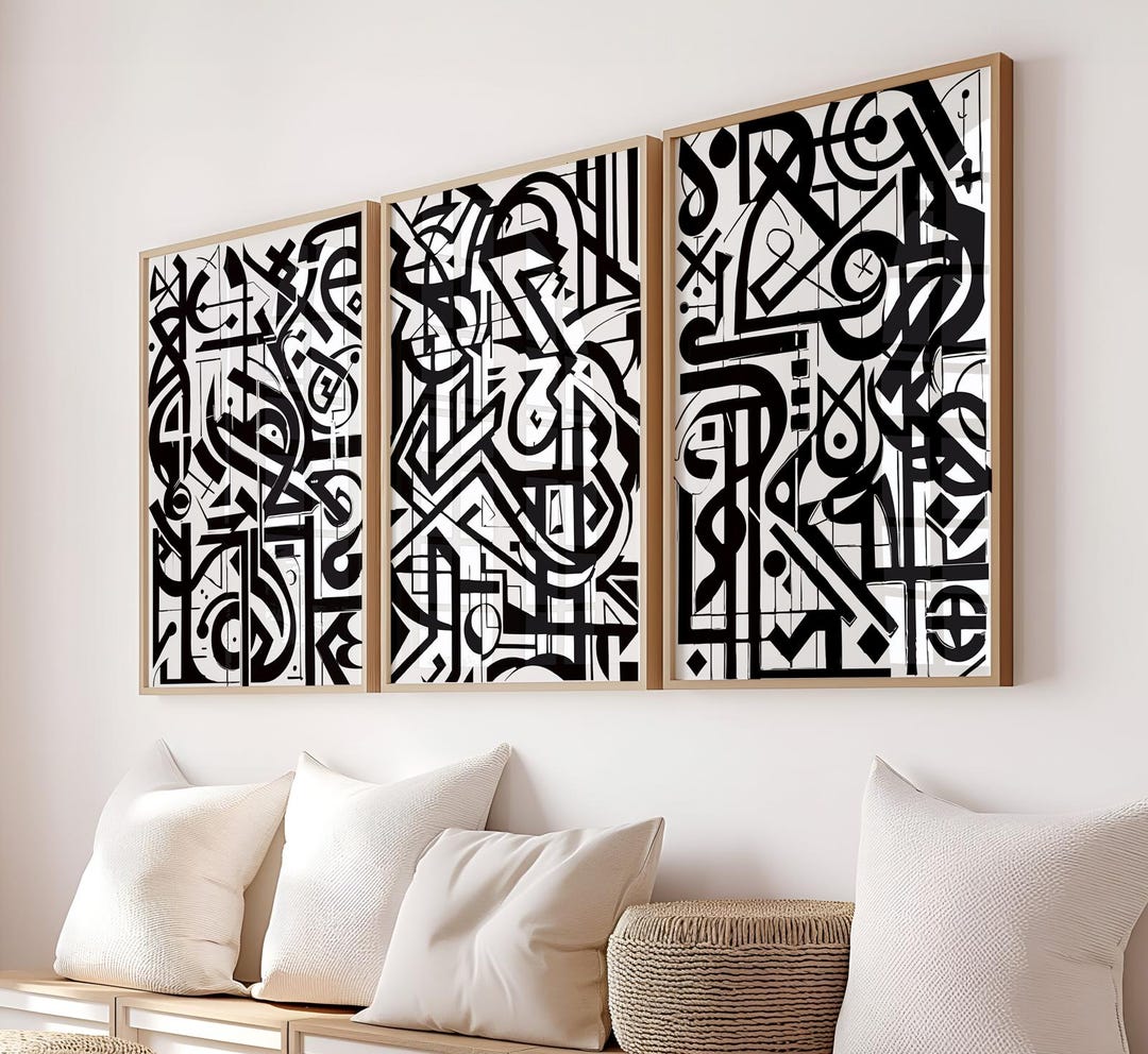 Line Art Print Set of 3 Posters Simple Drawing Black Lines Wall Decor ...