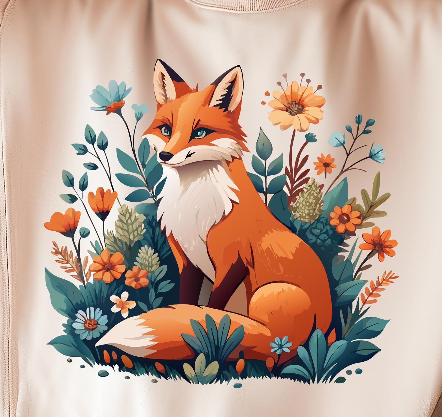 Pretty Fox Png, Fox Png, Fox and Flower Png, Digital Fox, Cute Fox Png, Fox in Flower PNG, Fall ...