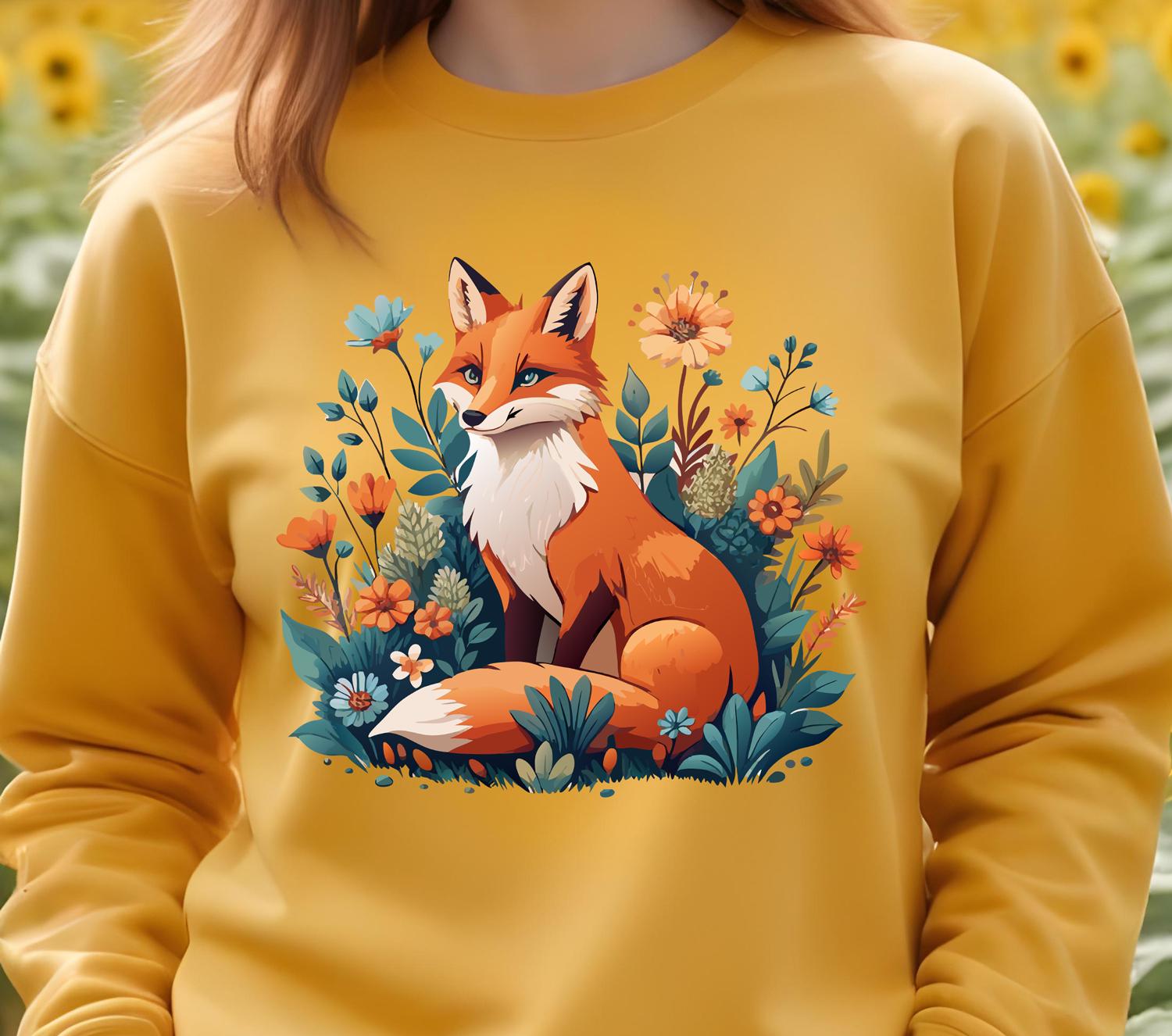 Pretty Fox Png, Fox Png, Fox and Flower Png, Digital Fox, Cute Fox Png, Fox in Flower PNG, Fall ...