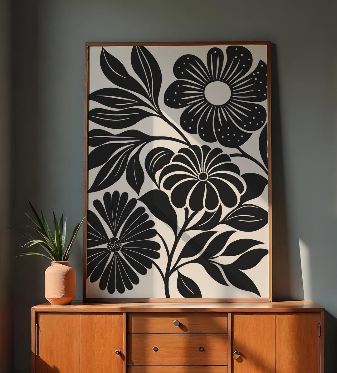 Dark Flower Art Poster Abstract Flowers Poster Boho Art Print Botanical ...