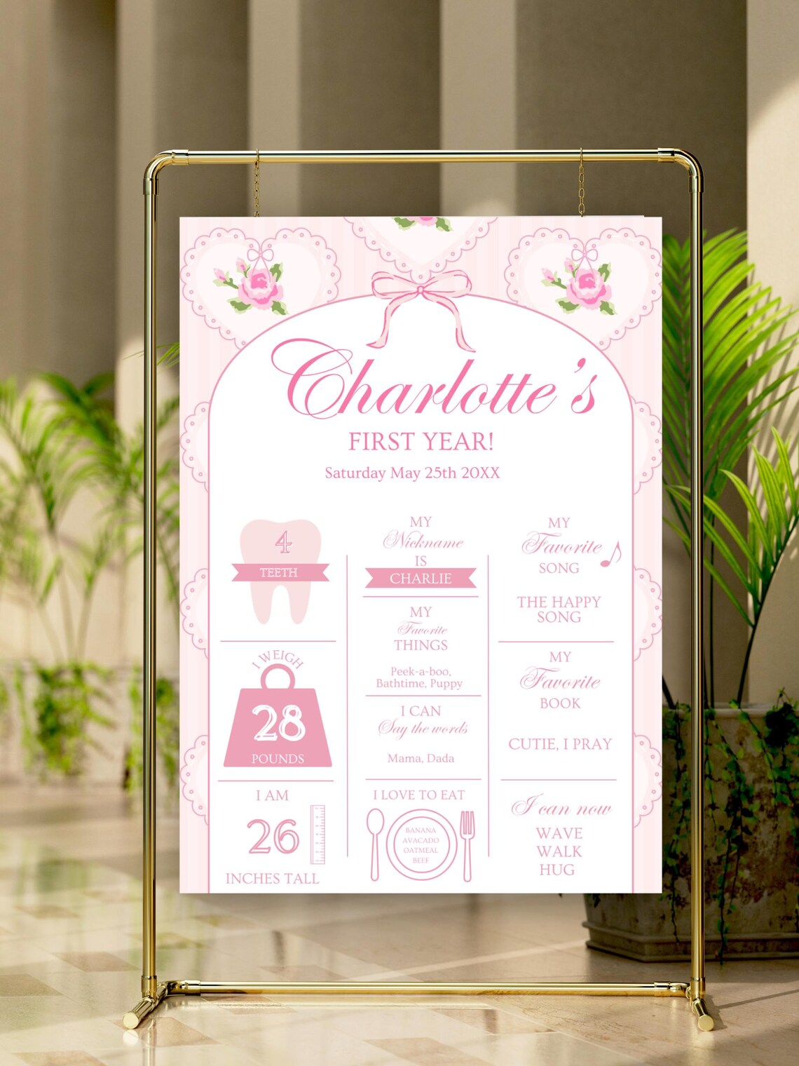 Editable Template | Vintage Pink Bow Floral Love Shack Fancy Milestone ...