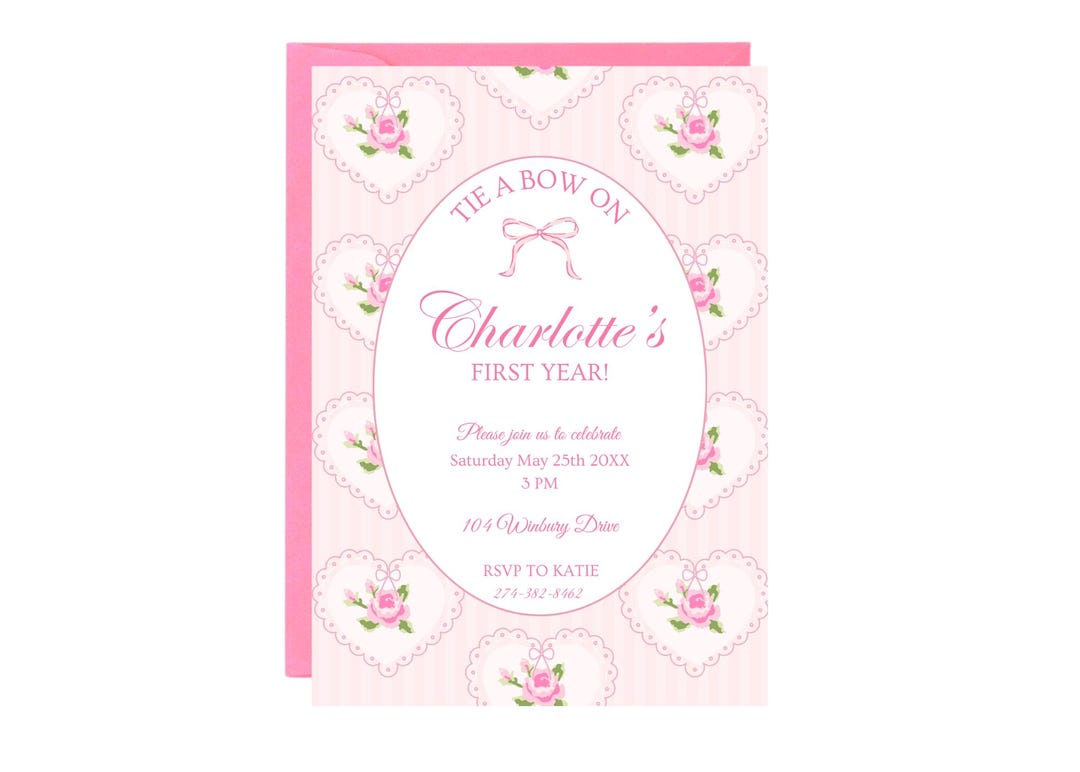 Vintage Pink Bow Floral Love Shack Fancy Birthday Invitation Tie a Bow ...