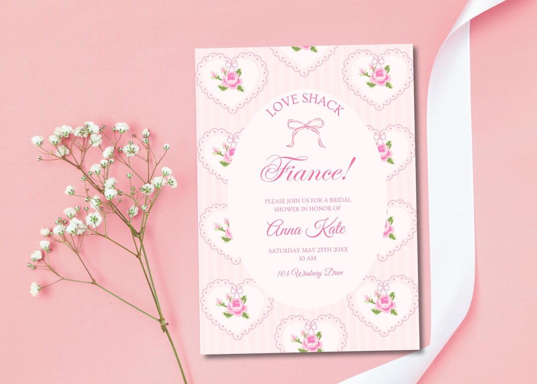 Love Shack Fancy Fiancé Bridal Shower Invitation | Vintage Pink Bow ...