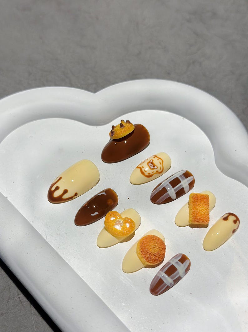 Cute Kawaii Press on Nails Cookie Bear Press on Nails Hand-made Fake ...