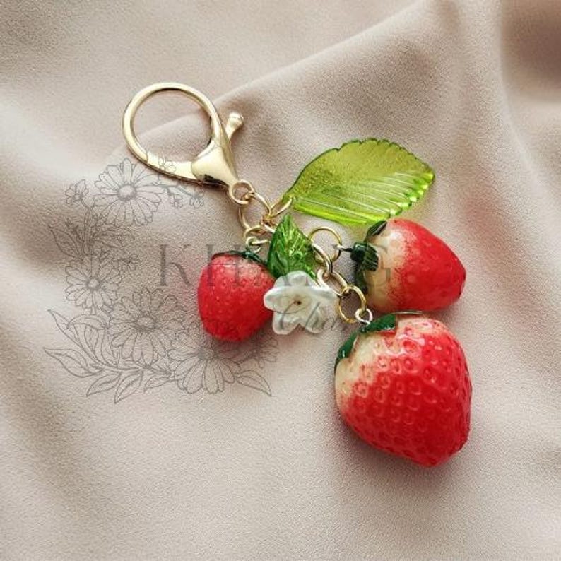 3D Strawberry Keychain: Handmade Fruit Bag Charm - Etsy