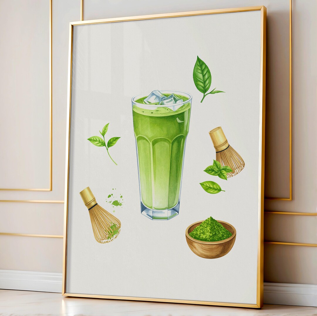 Matcha Drinks Watercolor Print | Iced Matha Latte Lover, Ceremonial ...