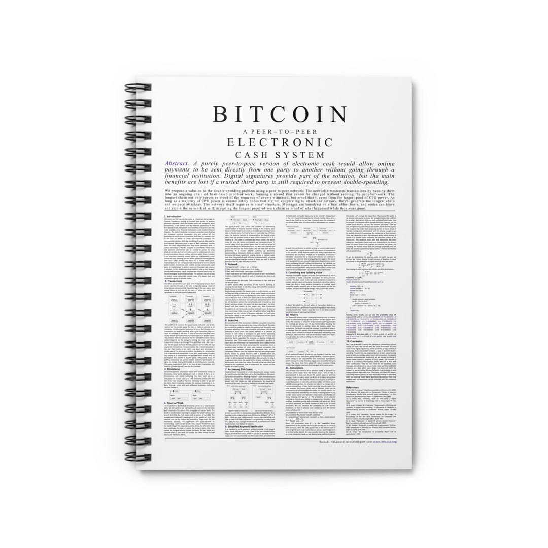 Bitcoin BTC Whitepaper Spiral Notebook - Ruled Line, Cryptocurrency ...