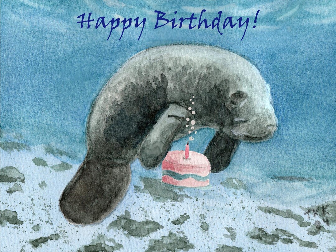 Watercolor Manatee Cards - Etsy