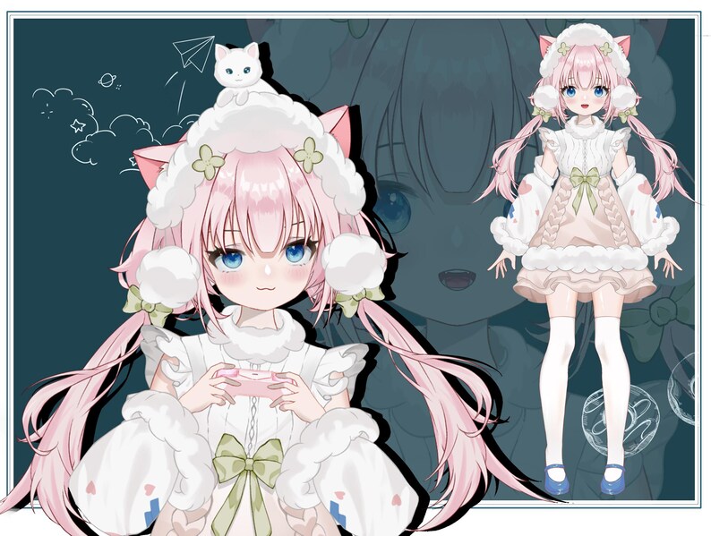 Cat-eared Loli Vtuber Model – Ready-to-use, Full Body, 2 Outfit Sets ...