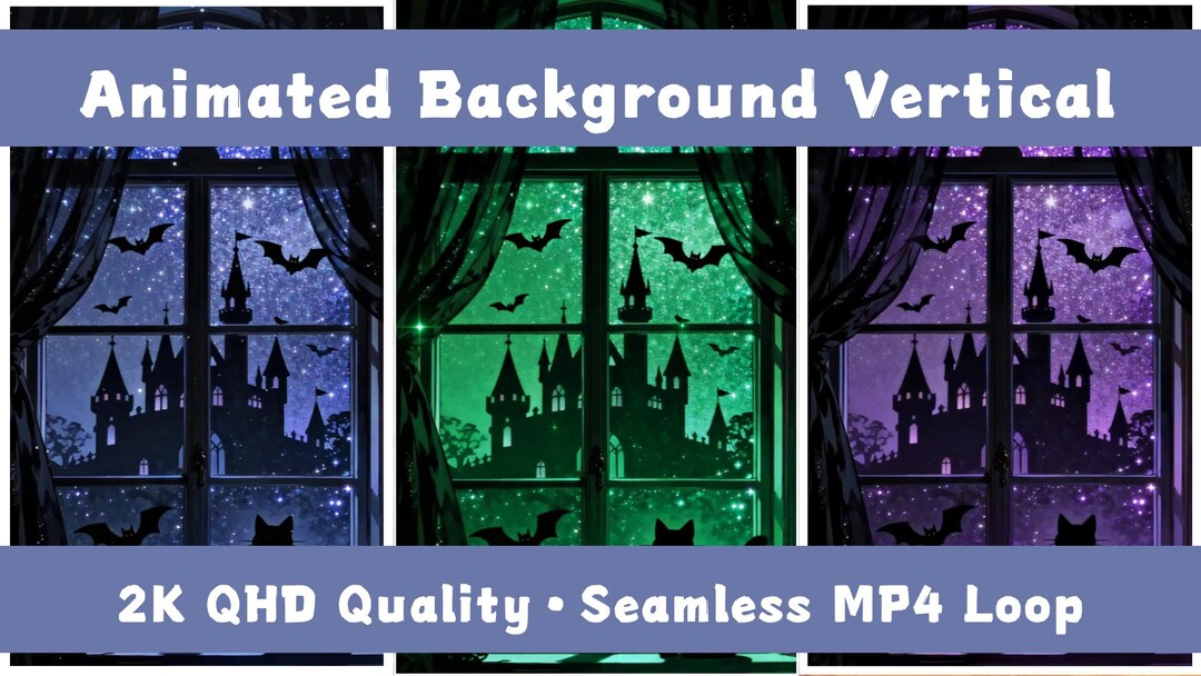 Animated Halloween Vtuber Background – Black Cat, Castle Window (loop ...