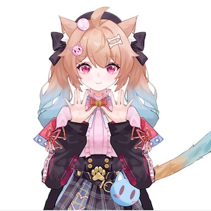 Pink Kitty Vtuber Model | Full Body Live2d Design for Streamers ...
