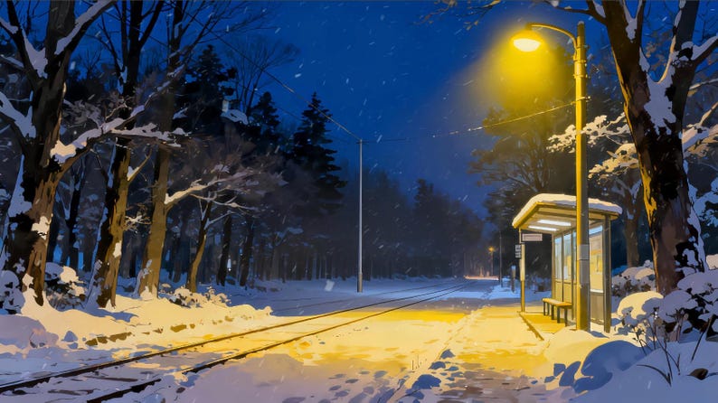 Snowy Night Platform – Animated Vtuber Background Set | 2560×1440 Loop ...