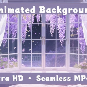 Vtuber Animated Background – 4K Night Window With Wisteria | Cozy Anime ...