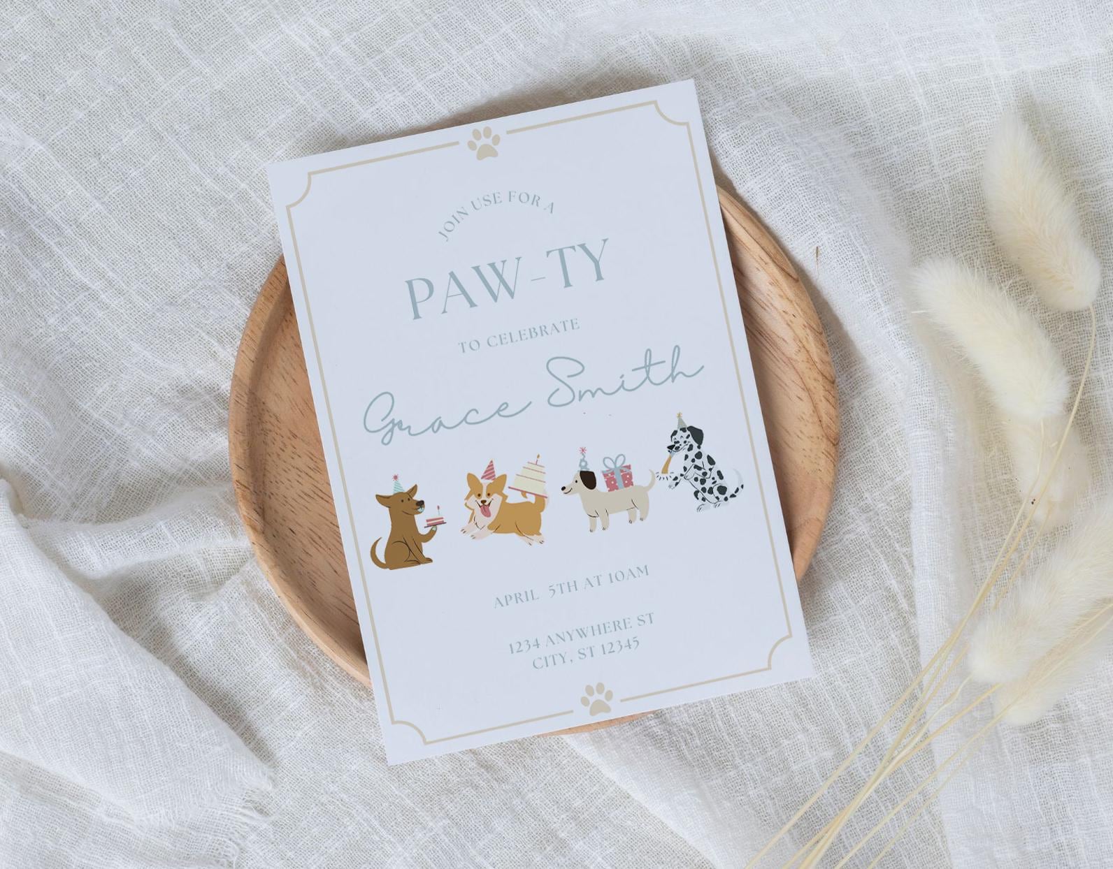 Birthday Pawty Dogs - Pawty Dogs - Puppy Party - Cute Invite - Editable ...